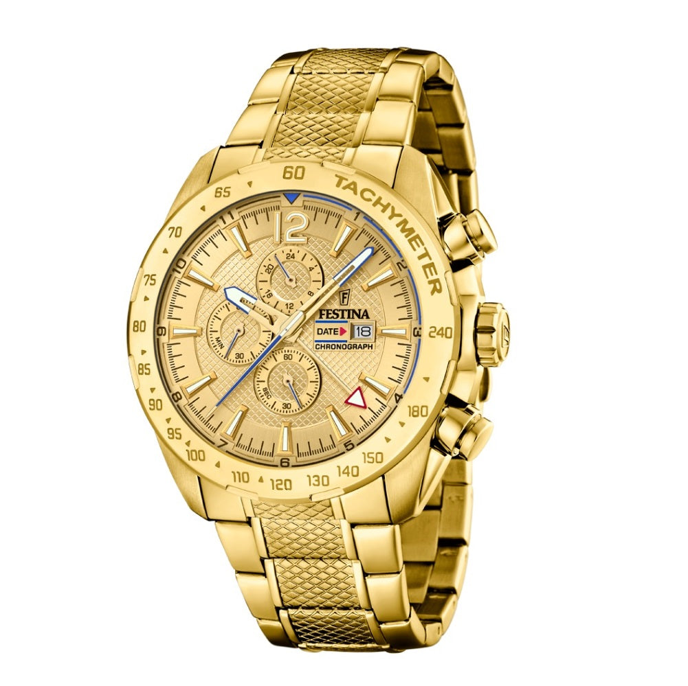 Festina Prestige Stainless Steel Analogue Men's Wrist Watch - Gold F20 ...